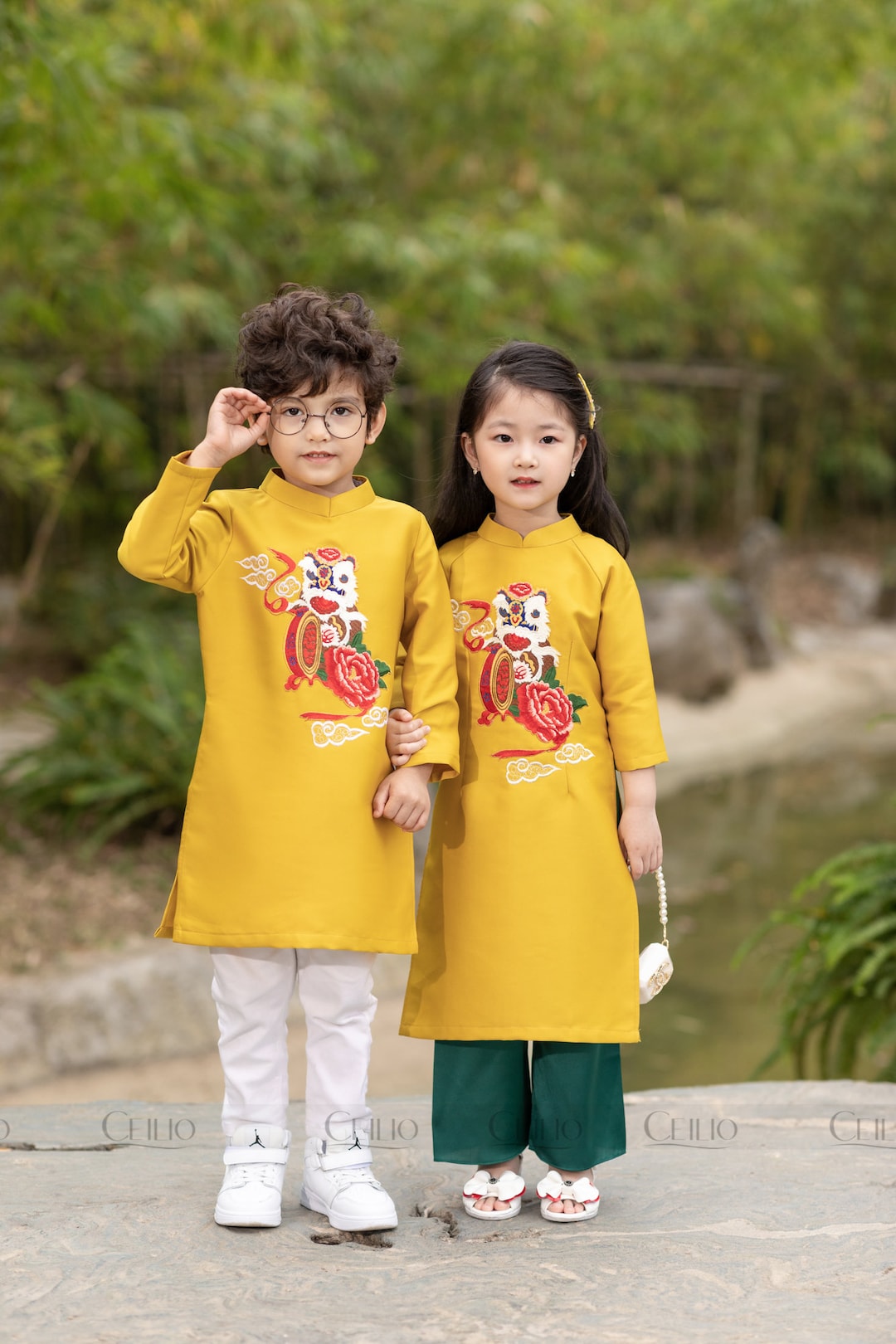 Gold Taffeta Ao Dai for Kids, Children's Ao Dai, Ao Dai for Boys, Ao ...