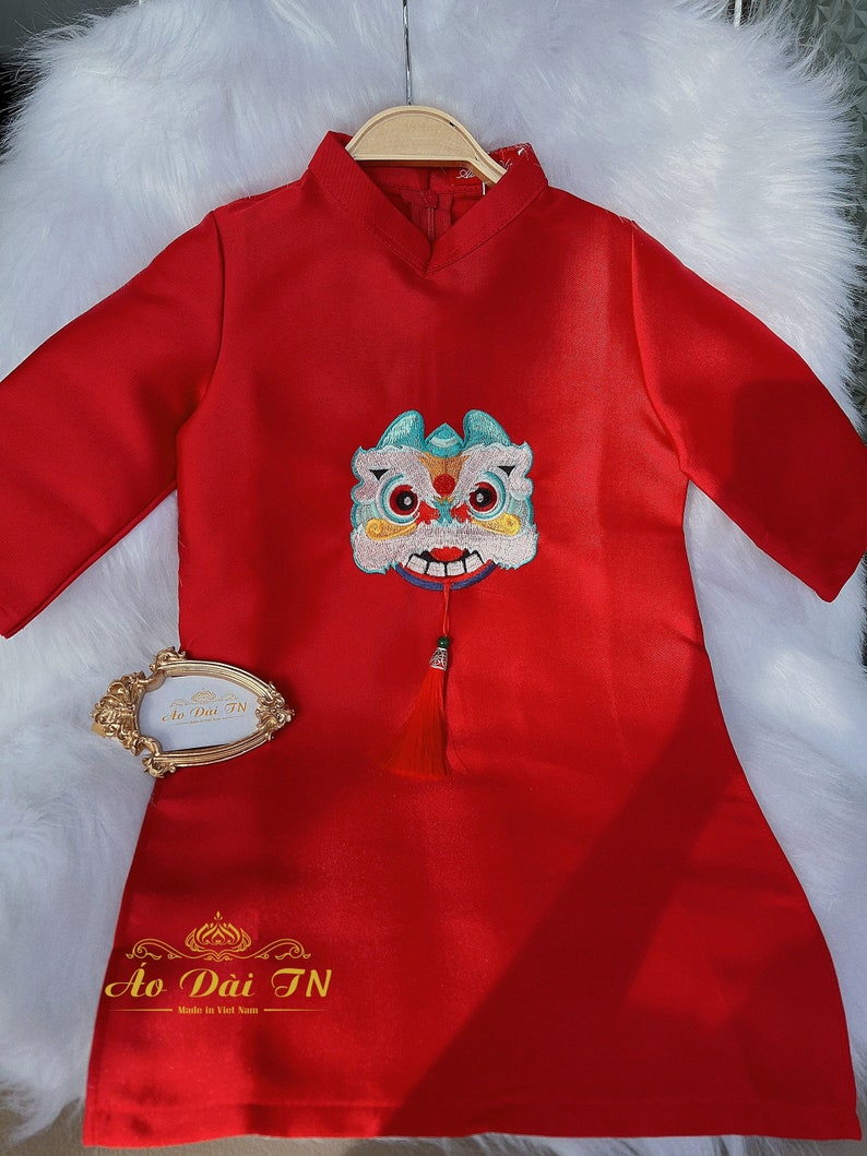Red Vietnamese Ao Dai for Kids, Embroidered Taffeta - Etsy
