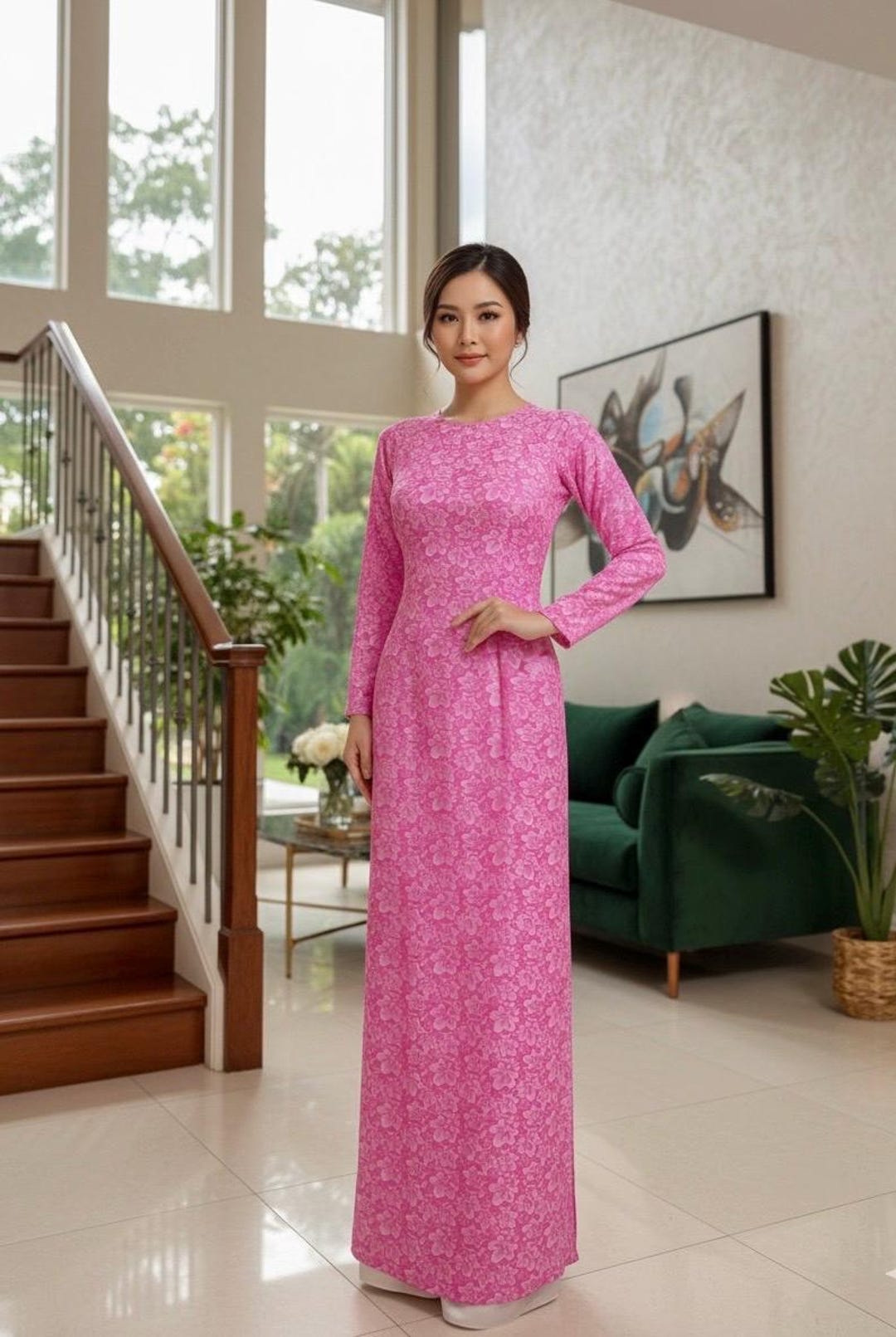 Pink Brocade Traditional Vietnamese Ao Dai Brocade Silk Premium Ao Dai ...