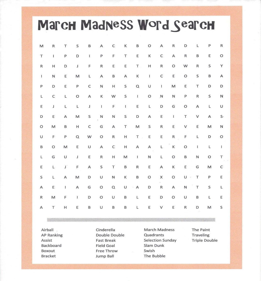 March Madness Basketball Word Search Digital Download - Etsy