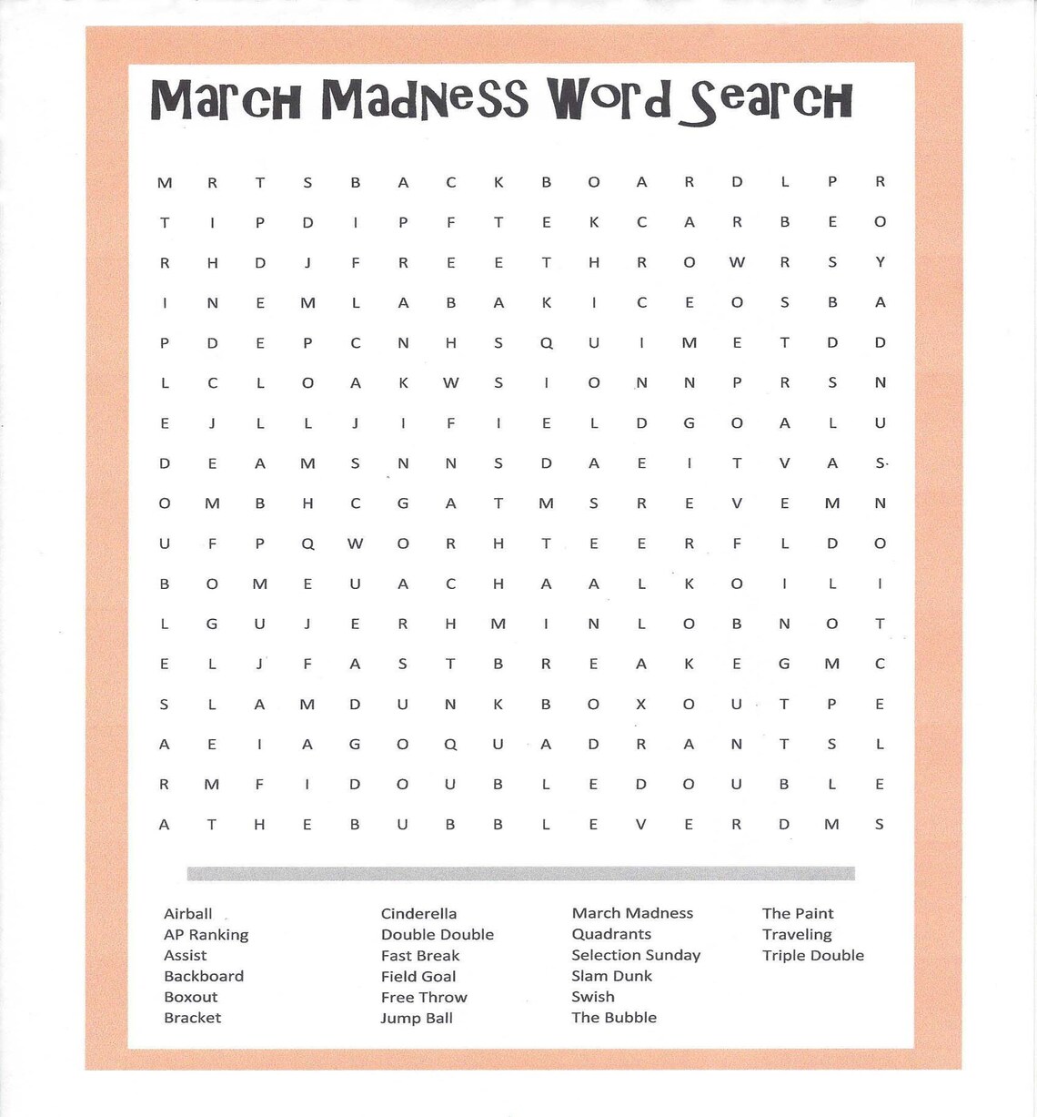 March Madness Basketball Word Search Digital Download - Etsy