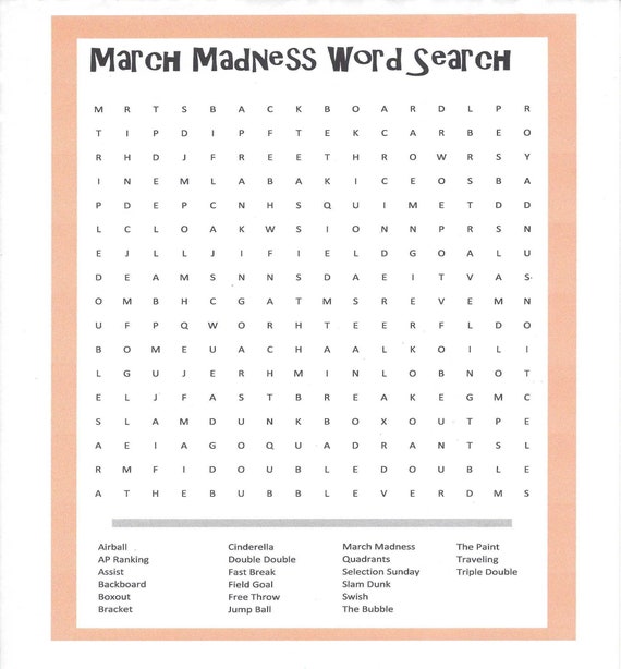 March Madness Basketball Word Search Printable March Madness Word