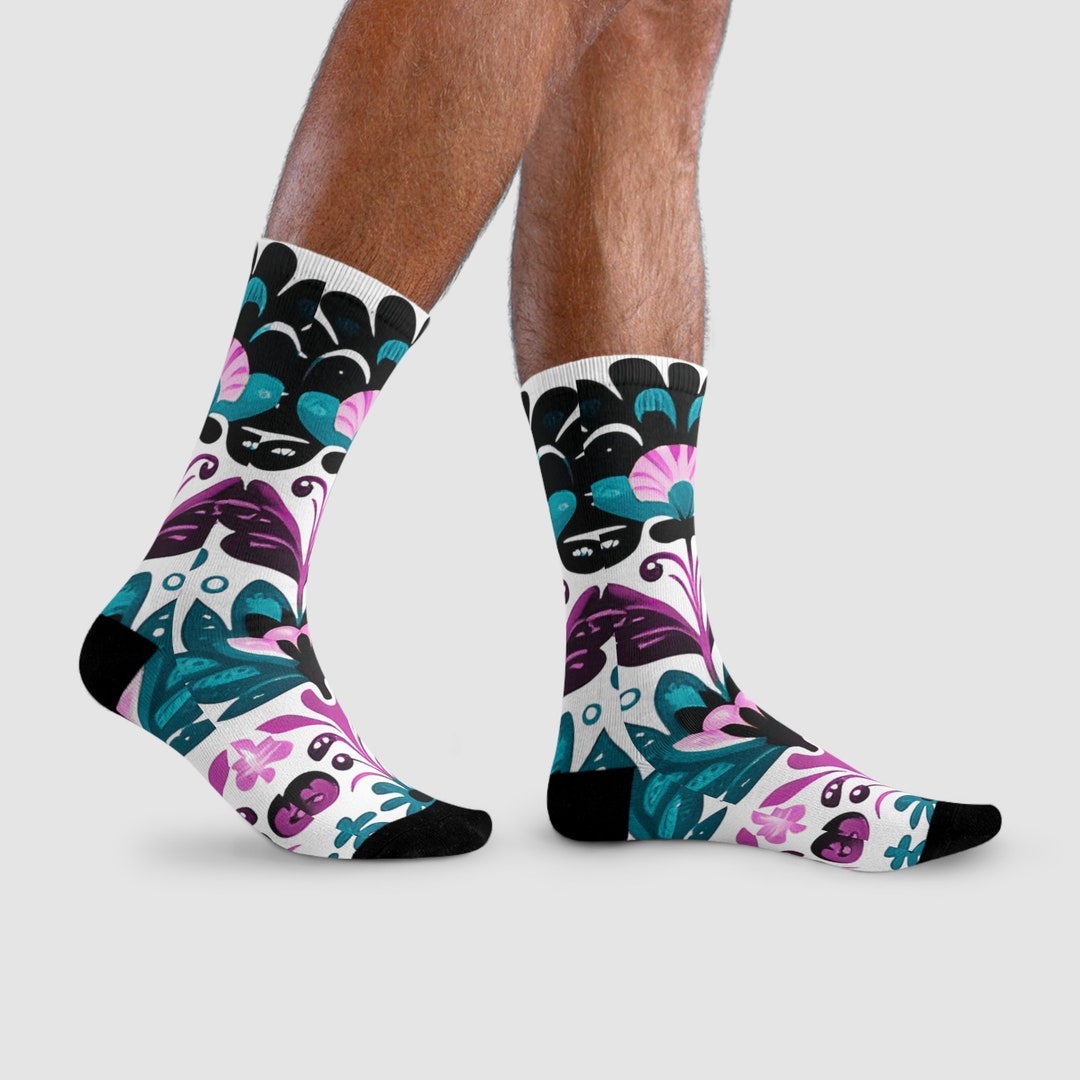 Pink and Teal Slovak Folk Art Inspired Socks, Slavic, Folk Art ...