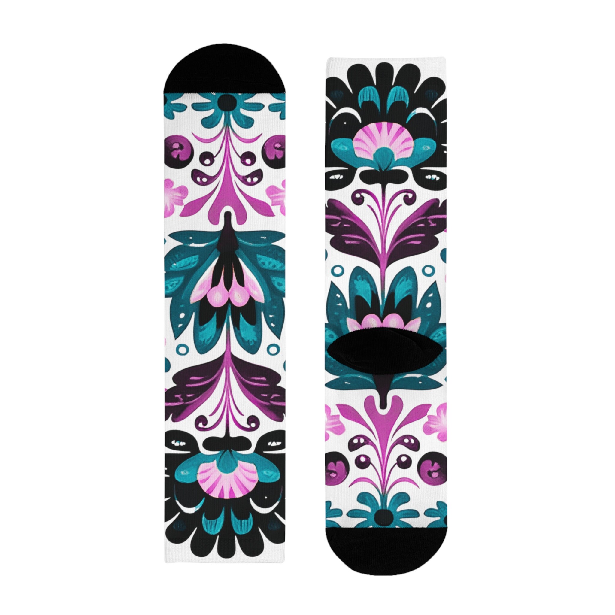 Pink and Teal Slovak Folk Art Inspired Socks, Slavic, Folk Art ...