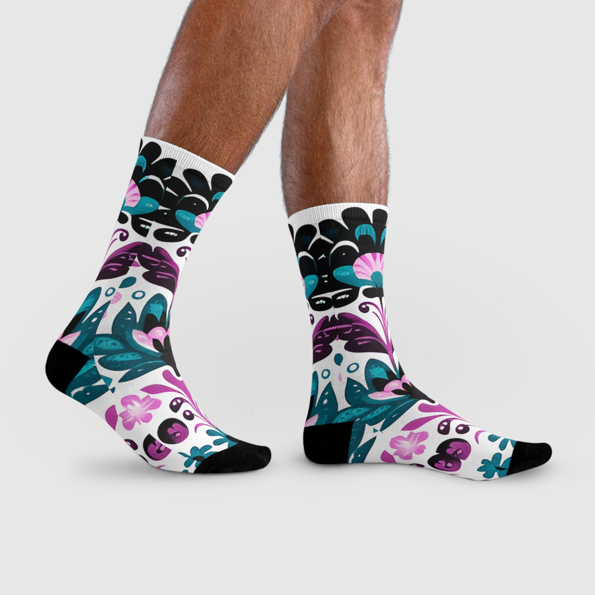 Pink and Teal Slovak Folk Art Inspired Socks, Slavic, Folk Art ...