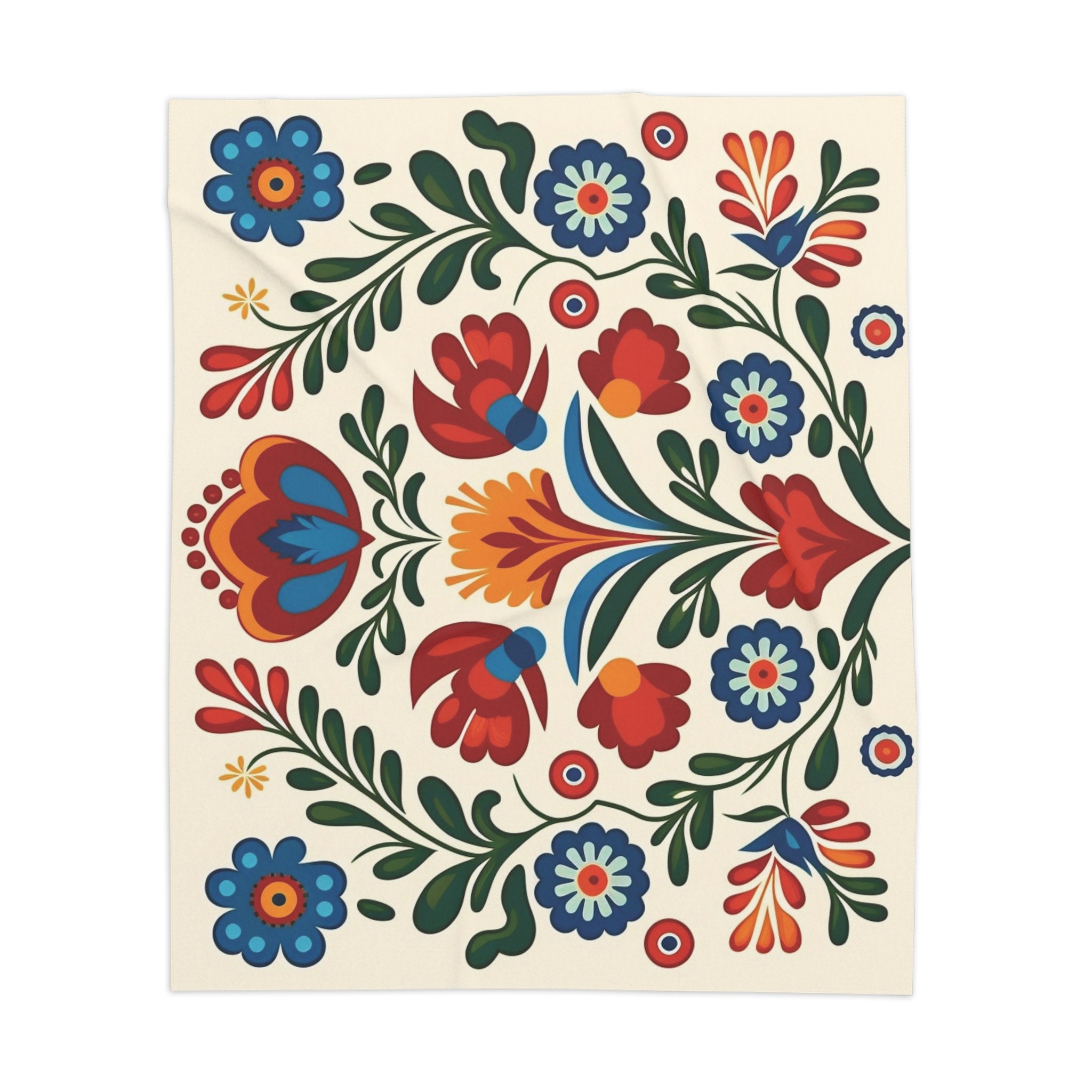 Slovak Folk Art Inspired Sherpa Blanket, Traditional Folk Art, Floral ...