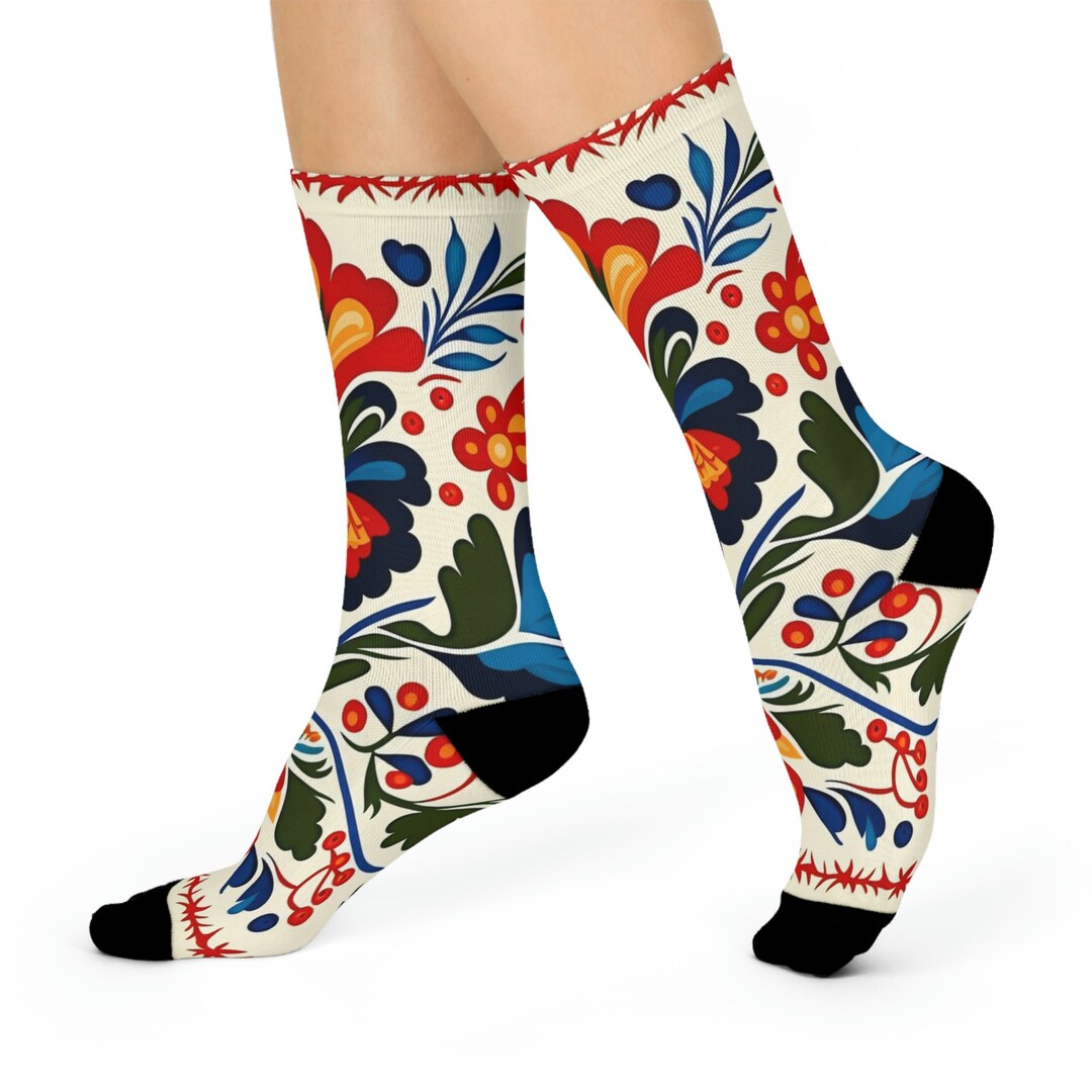 Slovak Folk Art Motif Cushioned Crew Socks, Slavic, Polish, Czech ...