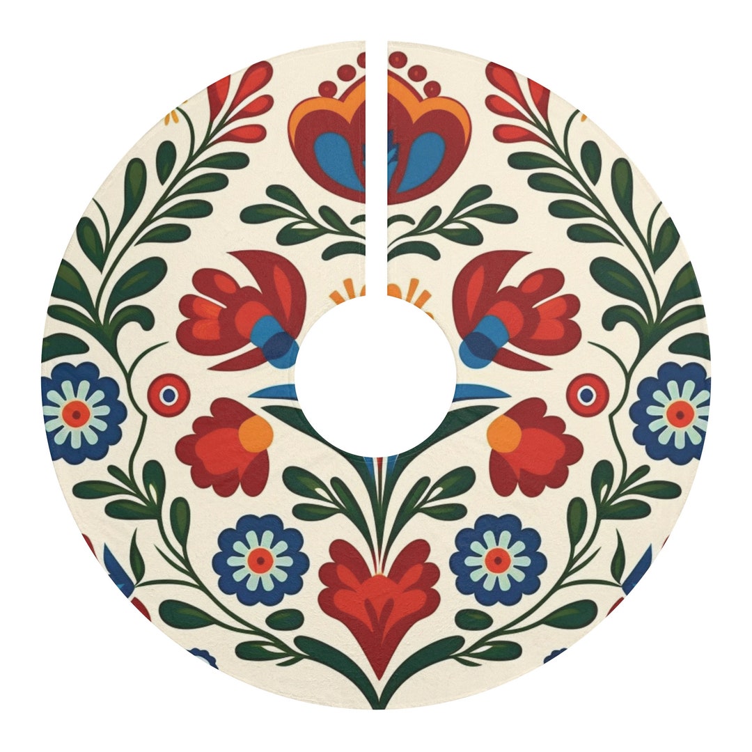 Slovak Folk Floral Art Inspired Christmas Tree Skirts, Slavic Christmas ...
