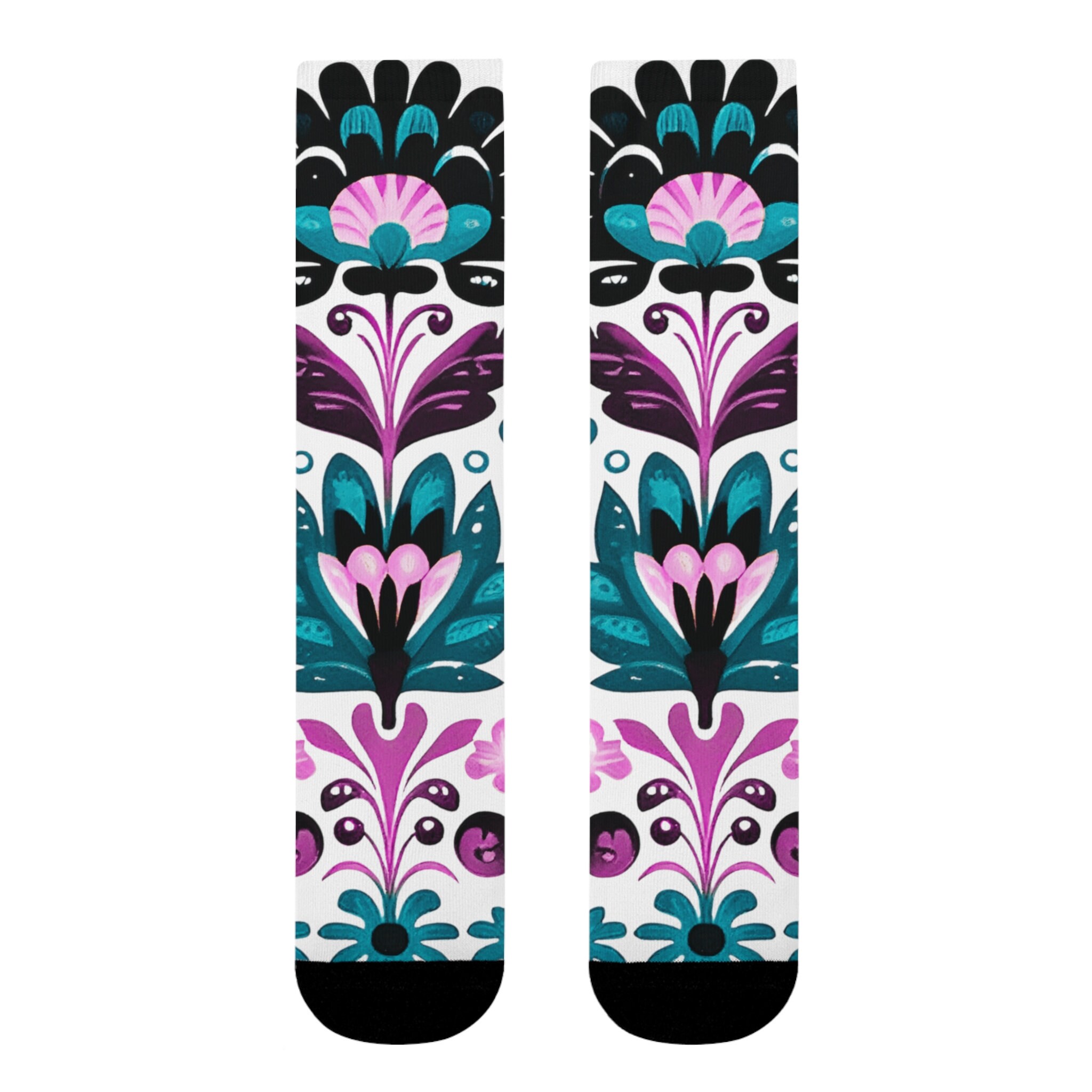 Pink and Teal Slovak Folk Art Inspired Socks, Slavic, Folk Art ...