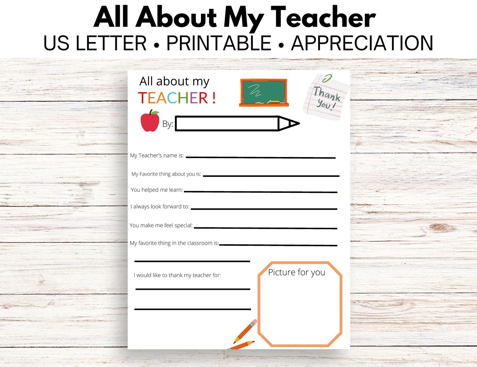 All About My Teacher Questionnaire, Teacher Appreciation, Teacher Thank ...