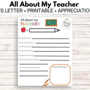 All About My Teacher Questionnaire, Teacher Appreciation, Teacher Thank ...