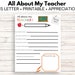 All About My Teacher Questionnaire, Teacher Appreciation, Teacher Thank ...
