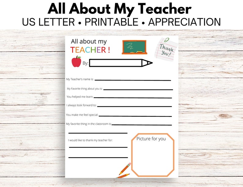 All About My Teacher Questionnaire, Teacher Appreciation, Teacher Thank ...