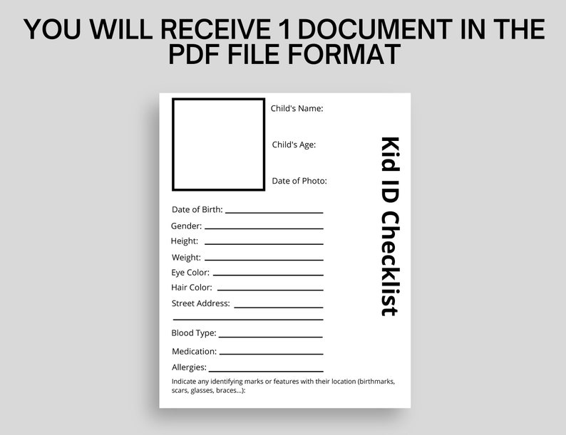 Children ID Checklist, Children ID Planner, Kid Safety Sheet, Back to ...