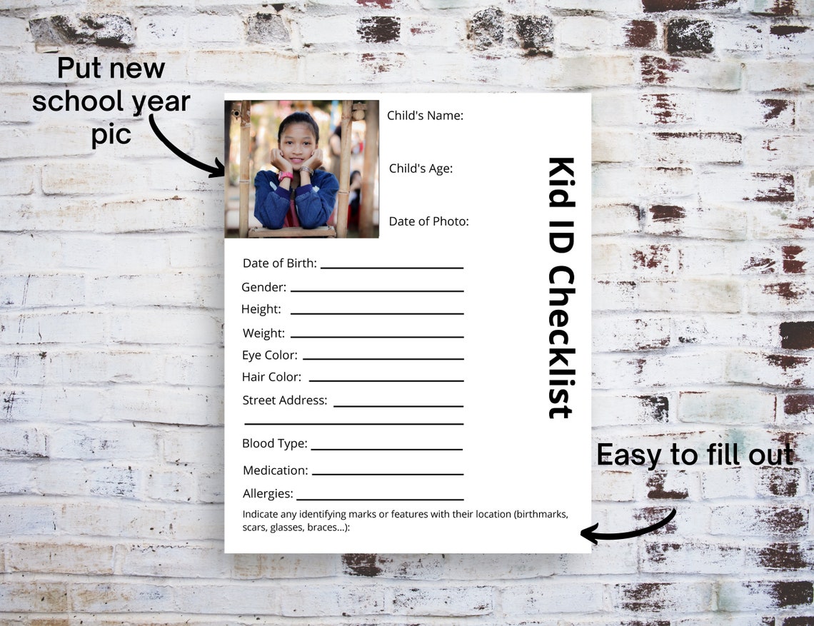Children ID Checklist, Children ID Planner, Kid Safety Sheet, Back to ...