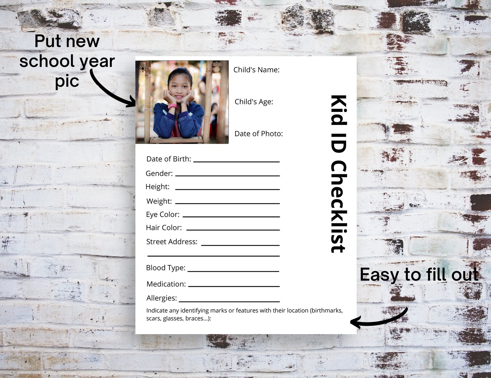 Children ID Checklist, Children ID Planner, Kid Safety Sheet, Back to ...