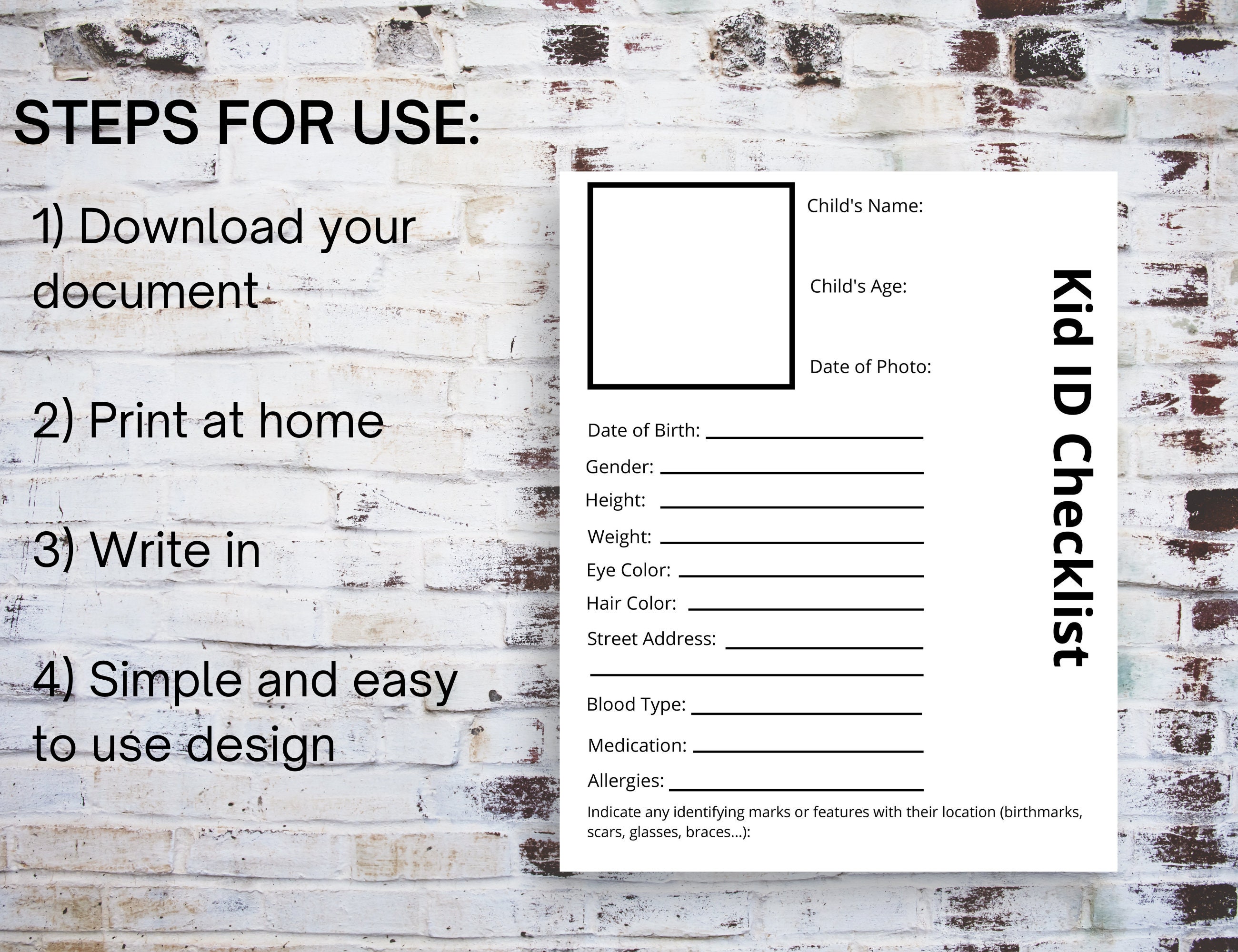Children ID Checklist, Children ID Planner, Kid Safety Sheet, Back to ...