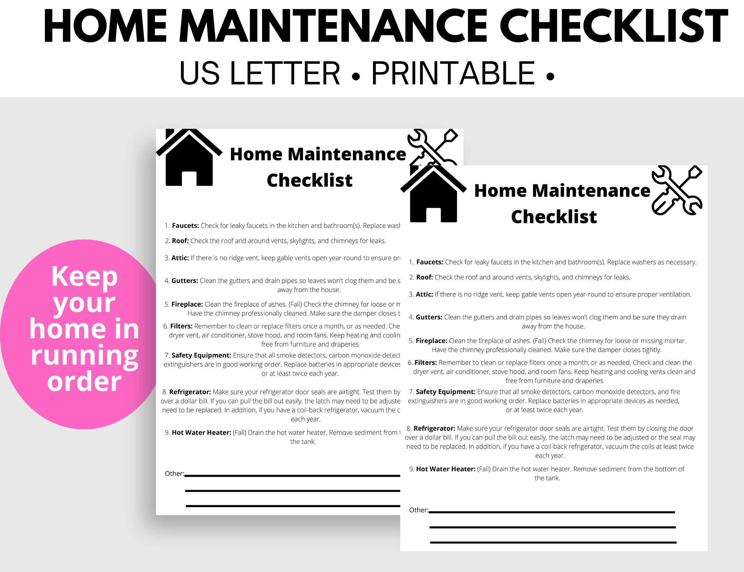 HOME MAINTENANCE CHECKLIST, Home Management Binder, Home Management ...