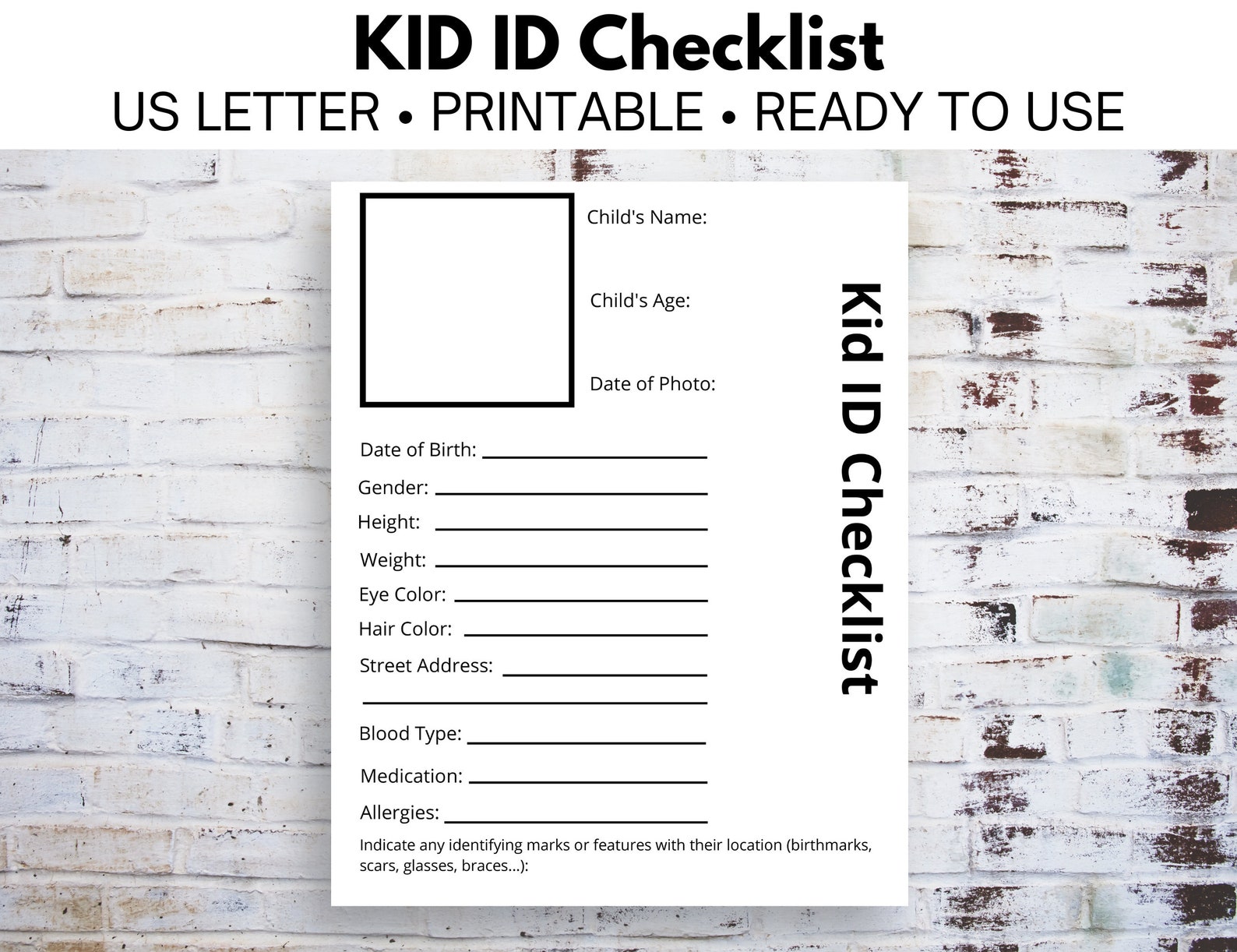 Children ID Checklist, Children ID Planner, Kid Safety Sheet, Back to ...