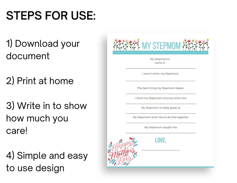 Mother's Day About My Stepmom Questionnaire - Etsy