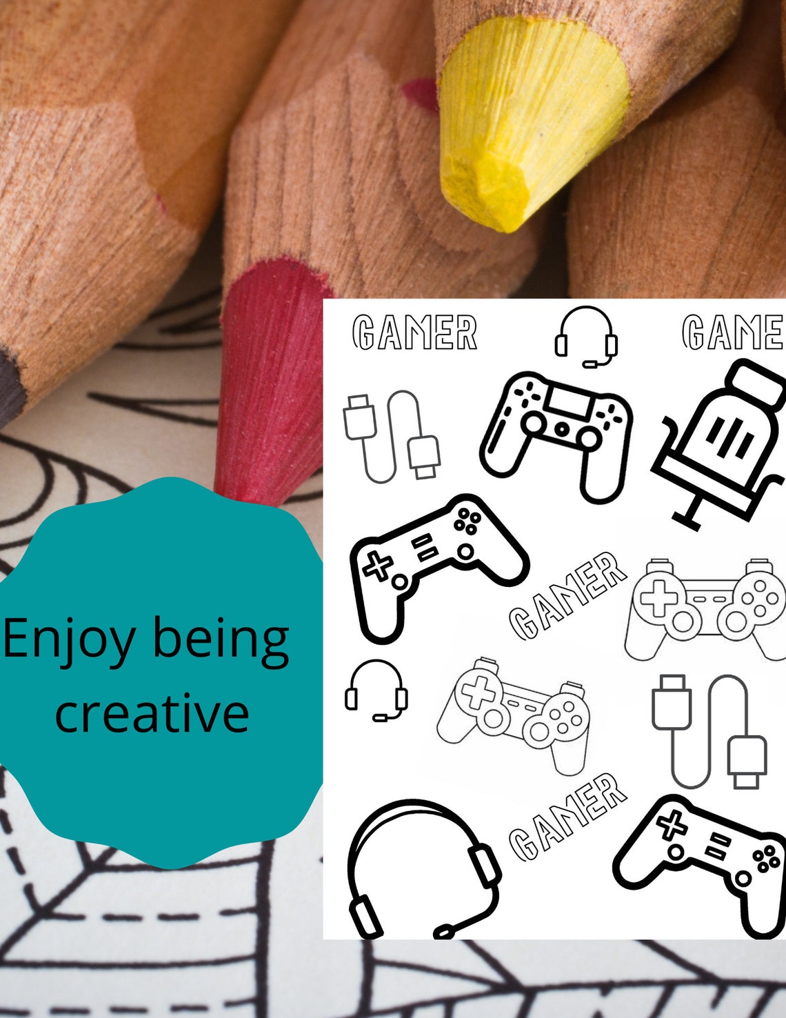 Gamer Coloring Page, Kids Coloring Page, Video Game Controllers, Doodle ...
