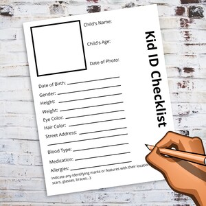 Children ID Checklist, Children ID Planner, Kid Safety Sheet, Back to ...