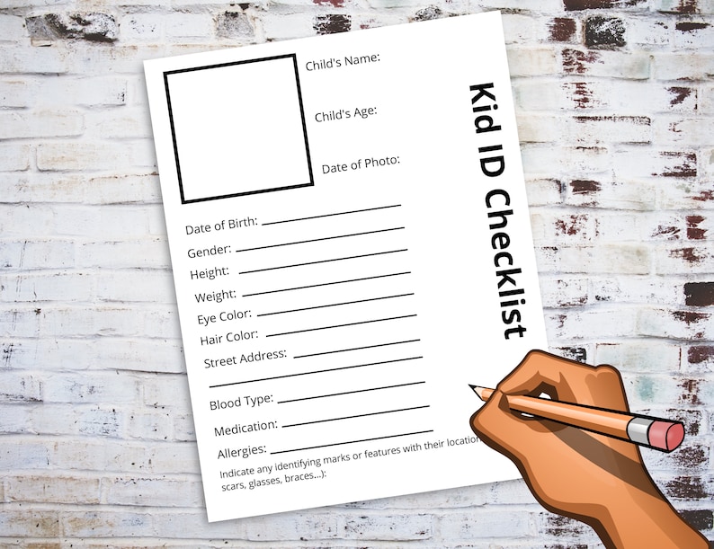 Children ID Checklist, Children ID Planner, Kid Safety Sheet, Back to ...