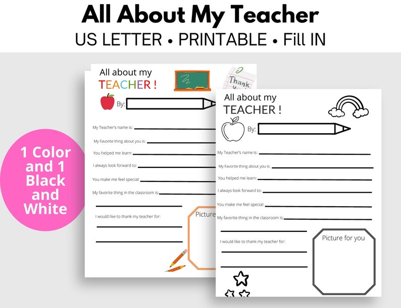 All About My Teacher Questionnaire, Teacher Appreciation, Teacher Thank ...