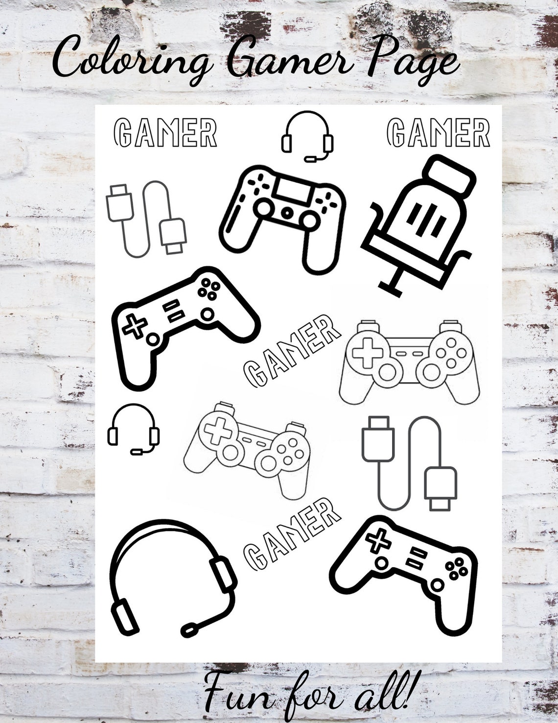 Gamer Coloring Page, Kids Coloring Page, Video Game Controllers, Doodle ...
