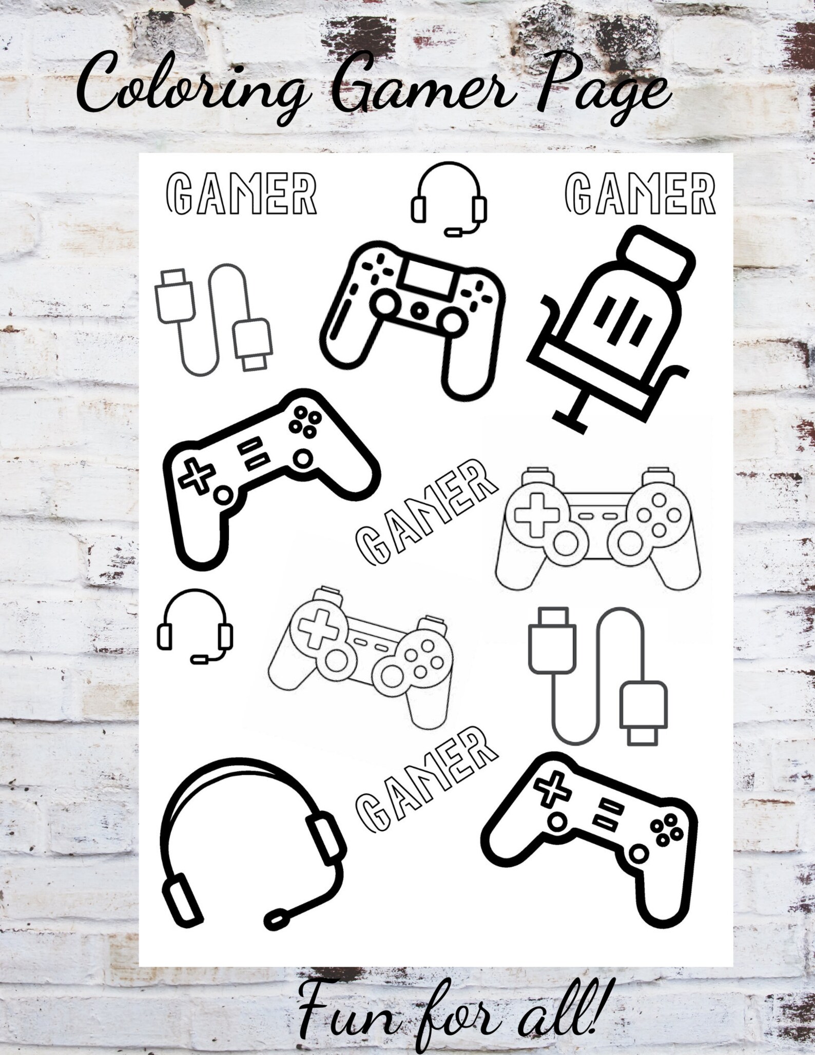 Gamer Coloring Page, Kids Coloring Page, Video Game Controllers, Doodle ...