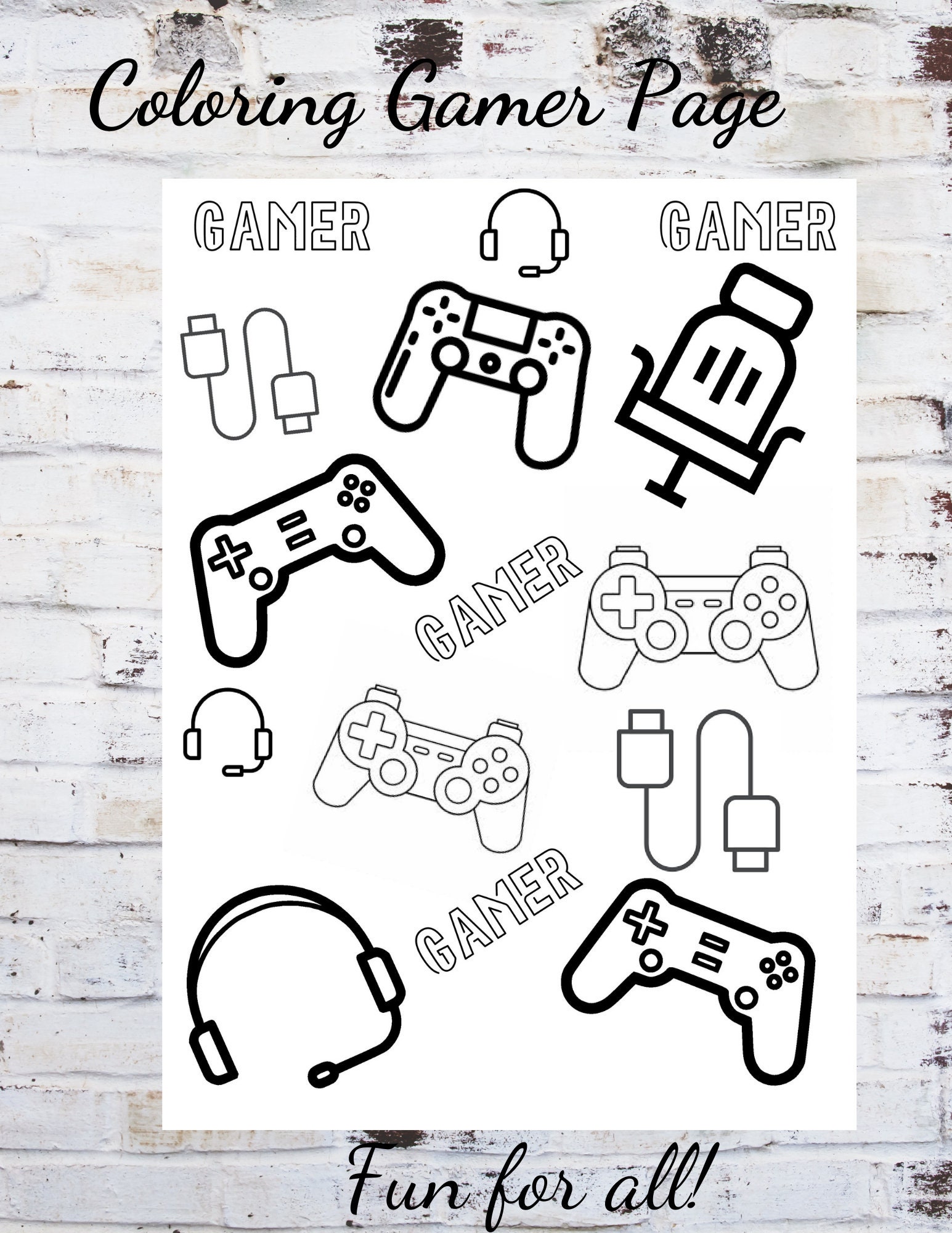Gamer Coloring Page, Kids Coloring Page, Video Game Controllers, Doodle ...