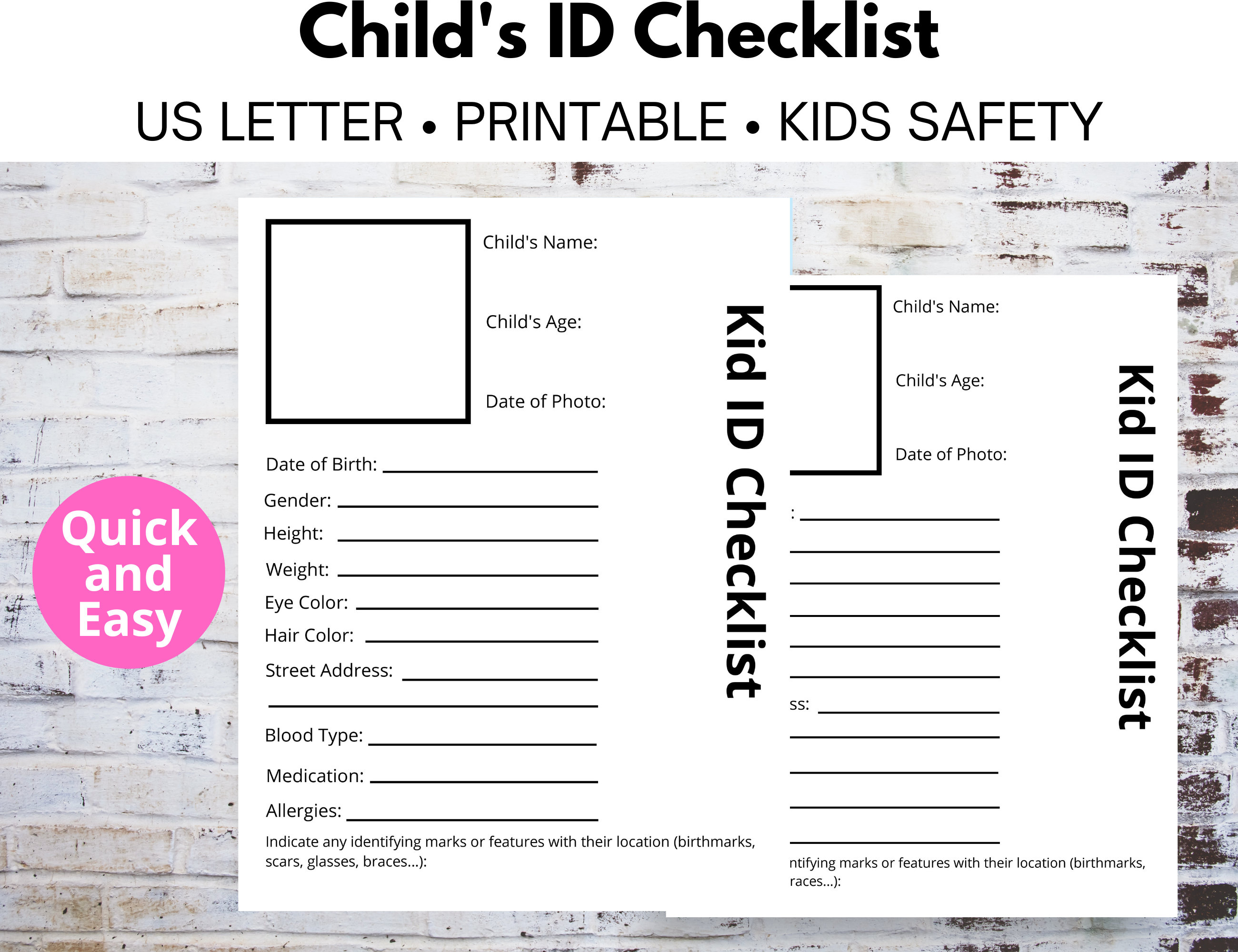 Children ID Checklist, Children ID Planner, Kid Safety Sheet, Back to ...