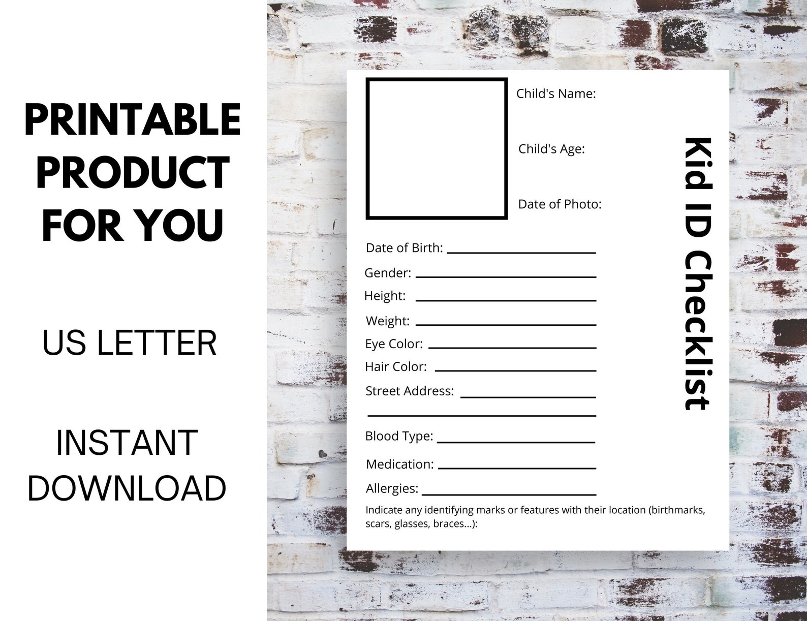 Children ID Checklist, Children ID Planner, Kid Safety Sheet, Back to ...