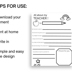 All About My Teacher Questionnaire, Teacher Appreciation, Teacher Thank ...