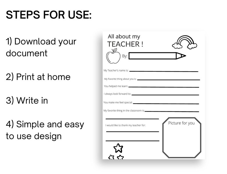 All About My Teacher Questionnaire, Teacher Appreciation, Teacher Thank ...