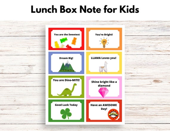 Lunch Box Notes for Kidsprintable Lunch Box Notes for Kids - Etsy