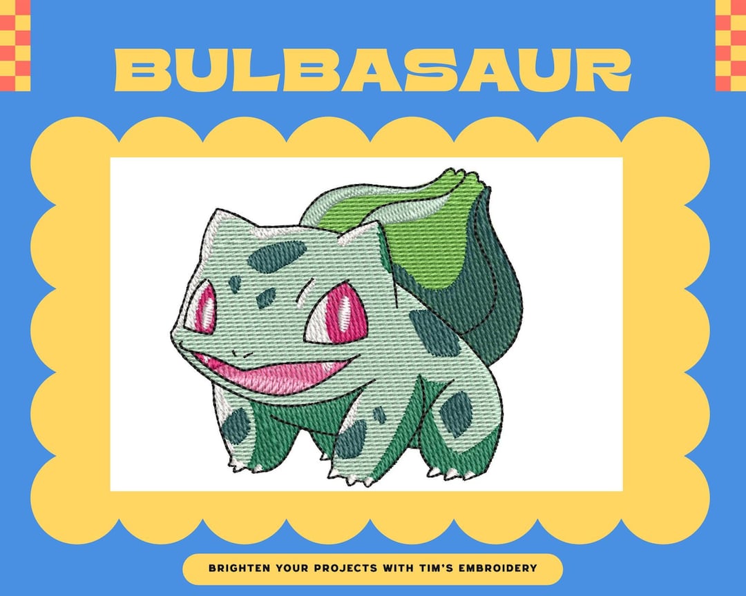 Bulbasaur Pokemon Embroidery Design — Cute Starter Pokemon Machine ...
