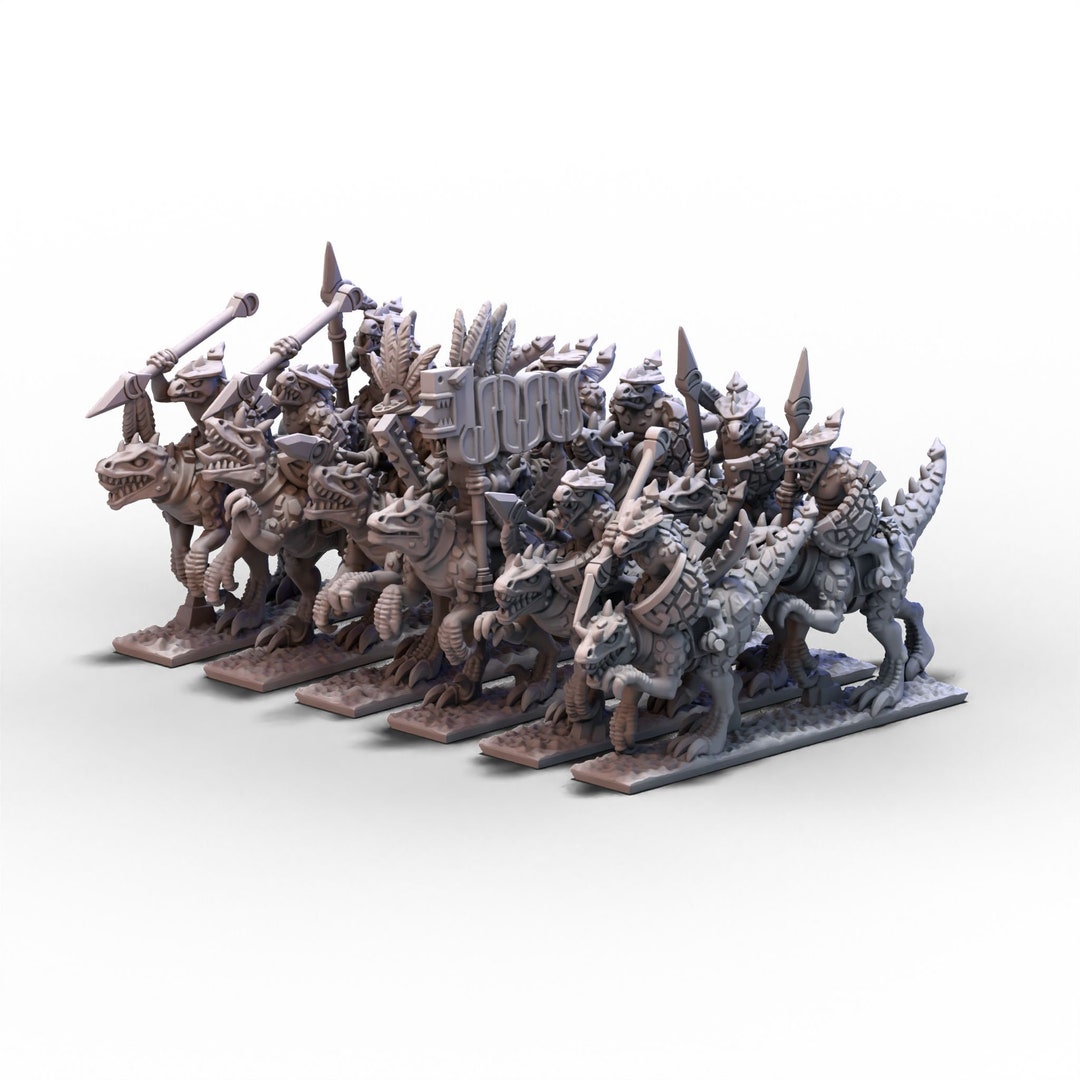 Reptilians Cavalry Unit 2 lizardmen Cold One Riders 10 Mm Miniatures ...
