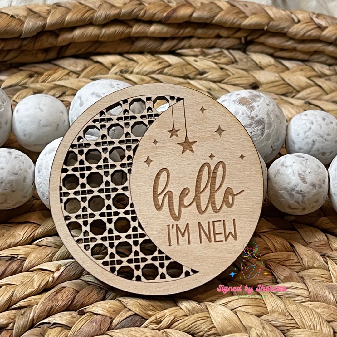 Moon Monthly Milestone Markers | Rattan | Baby Photos | Engraved Wood ...