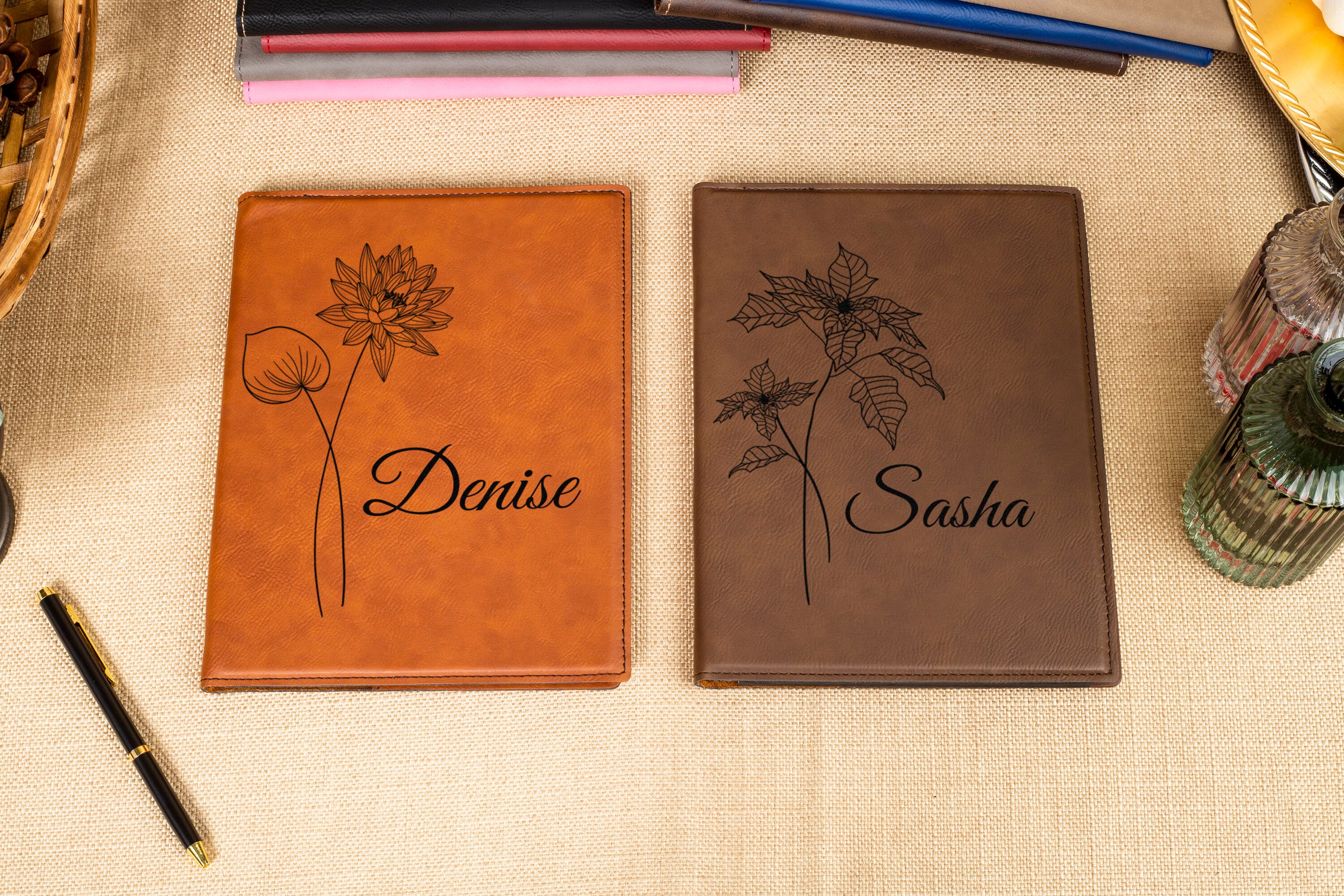 Custom Birth Month Flower Gift, Personalized Leather Padfolio, Birthday ...