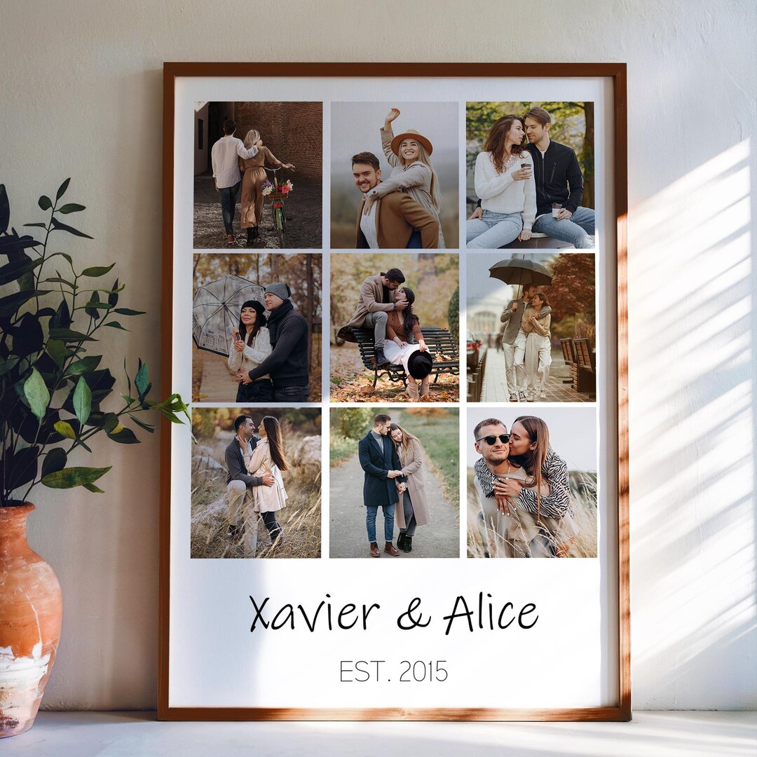 Custom Couple Photo Collage Wall Art, Anniversary Gift, Photo Collage ...