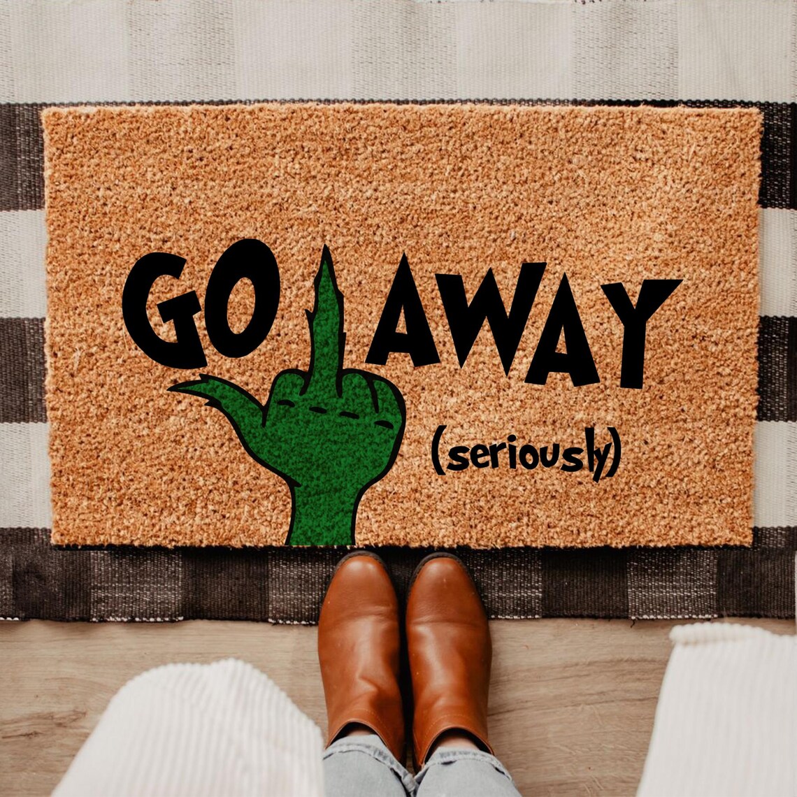 Grinch Doormat, Funny Welcome Mat, Go Away Seriously Doormat, Sarcastic ...