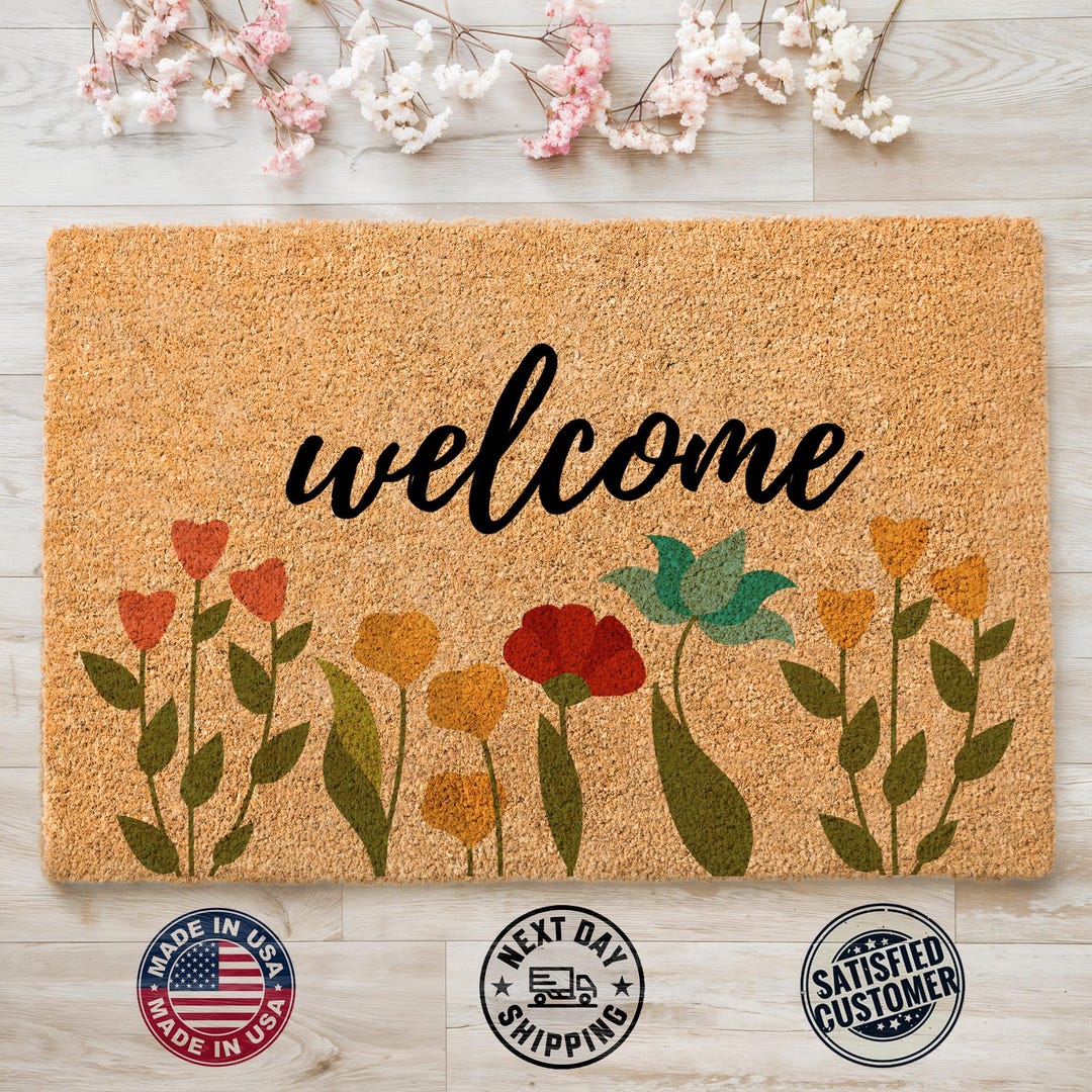 Welcome Floral Doormat, Colorful Doormat, New Home Gift, Home ...