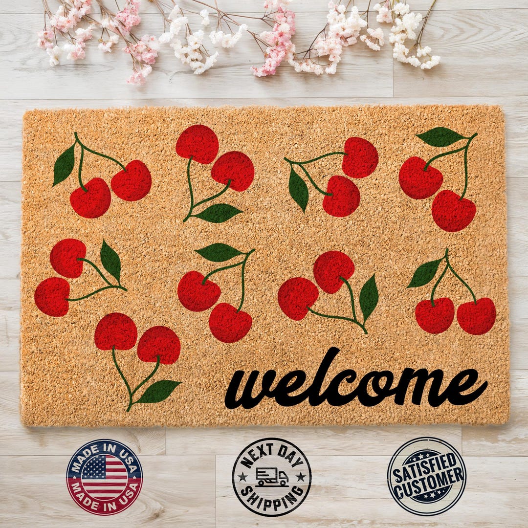 Cherry Print Doormat, Cute Doormat, Welcome Mat, New Home Gift, Cherry ...