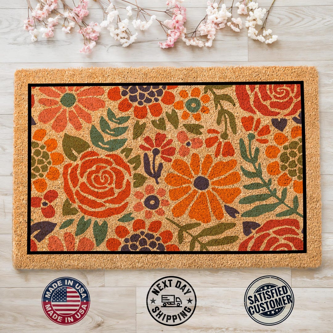 Floral Design Doormat, Welcome Mat, New Home Gift, Chic Flower Pattern ...