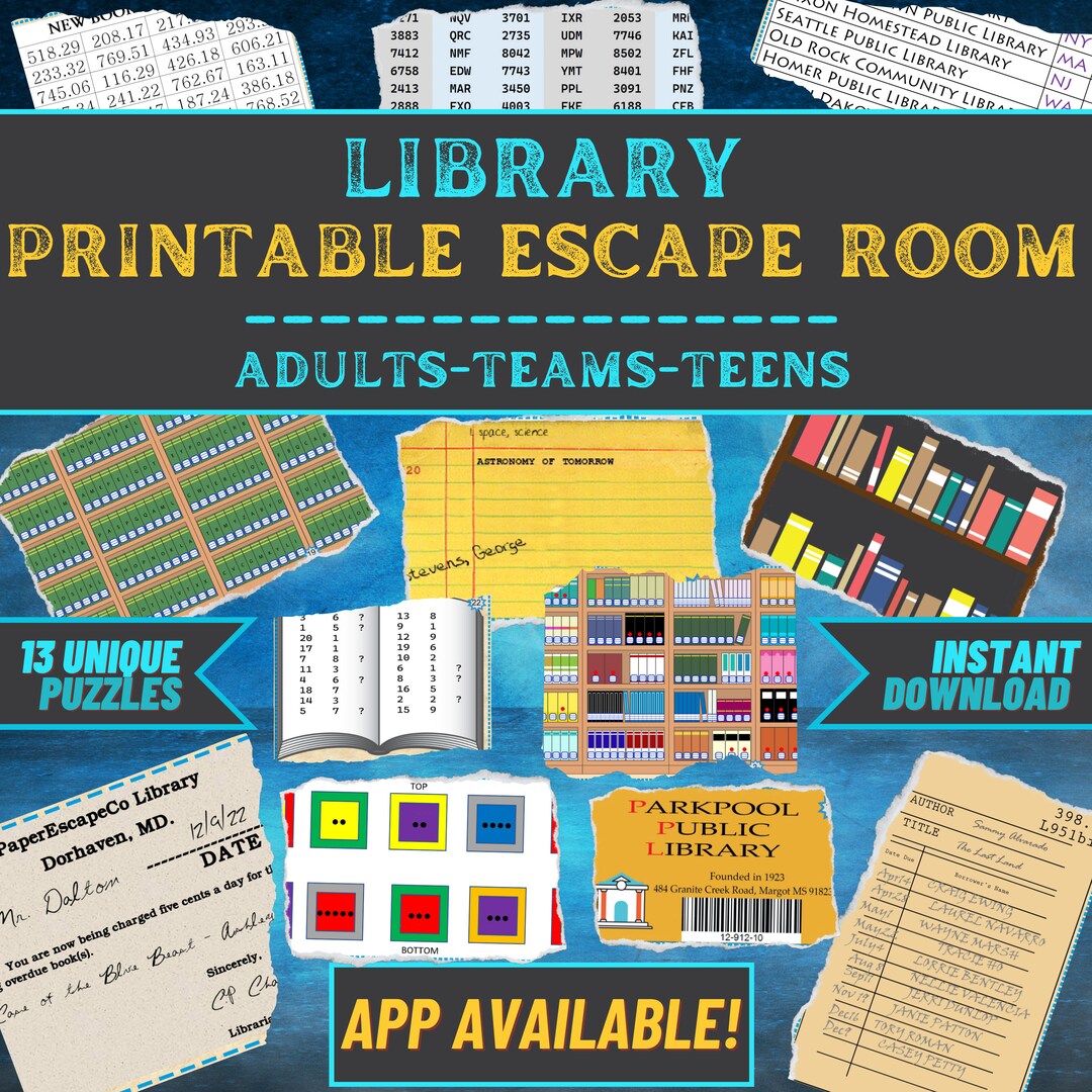 Escape Room Game Printable - Library Escape - Office Teams, Adults ...