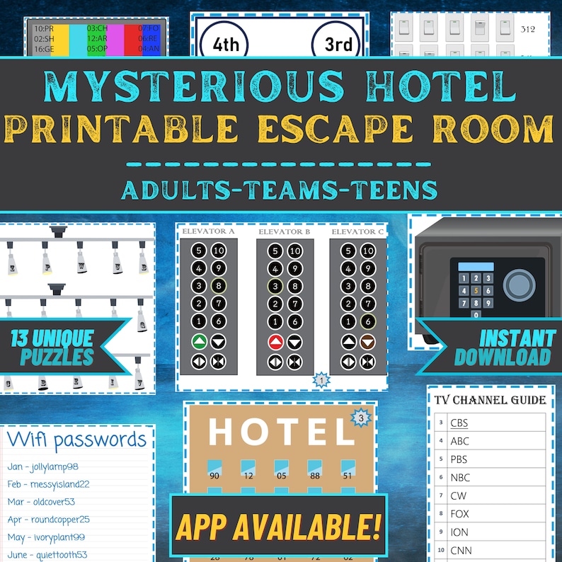 Escape Room Game Printable - Hotel Escape - Office Teams, Adults, Teens ...