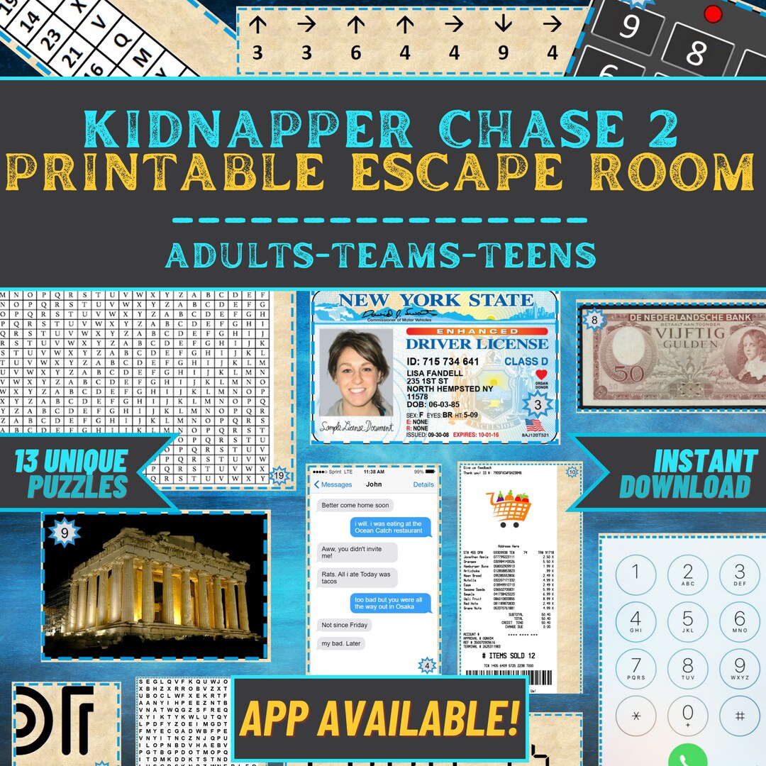 Escape Room Game Printable - Kidnapper Chase 2 - Office Teams, Adults ...