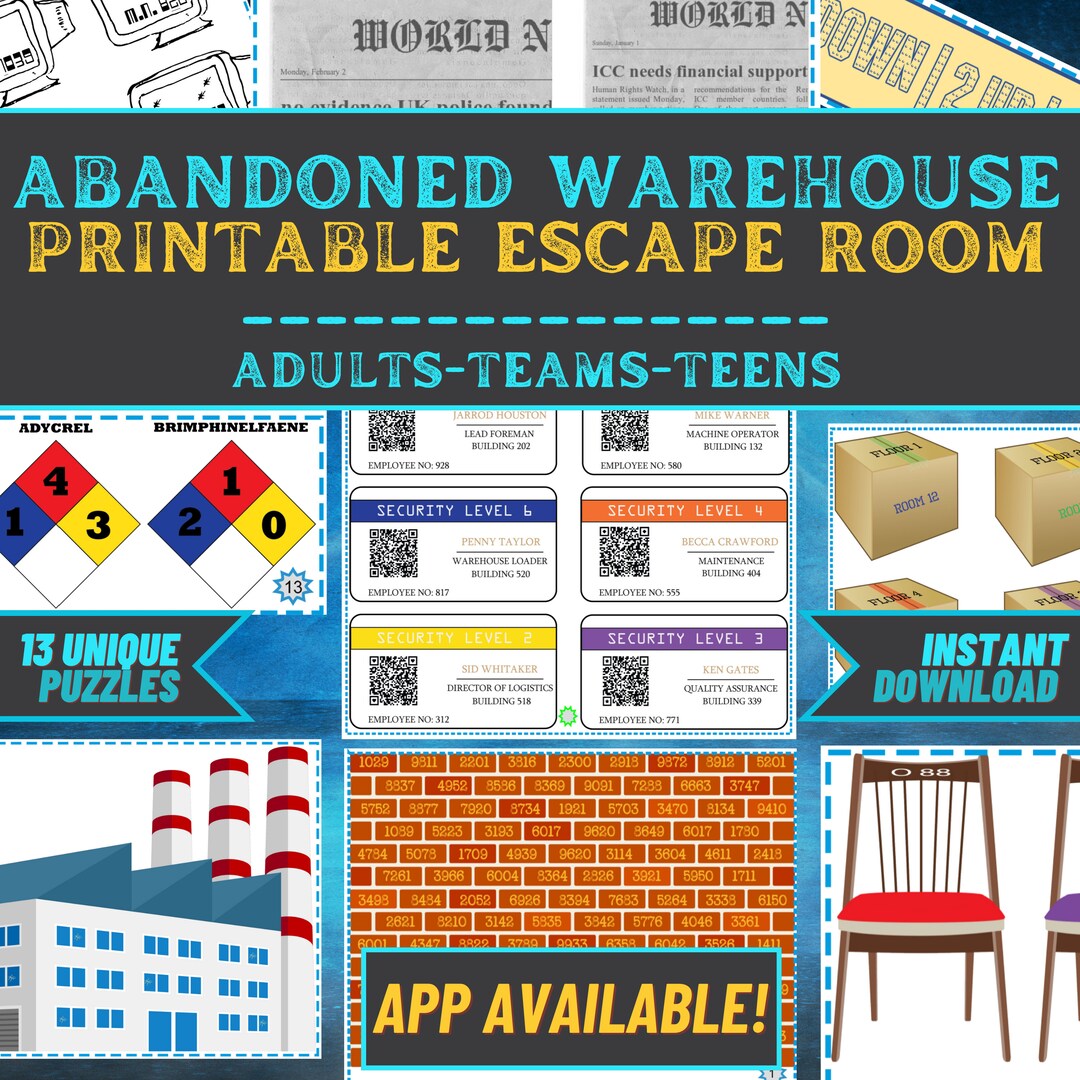 Escape Room Game Printable - Abandoned Warehouse - Office Teams, Adults ...
