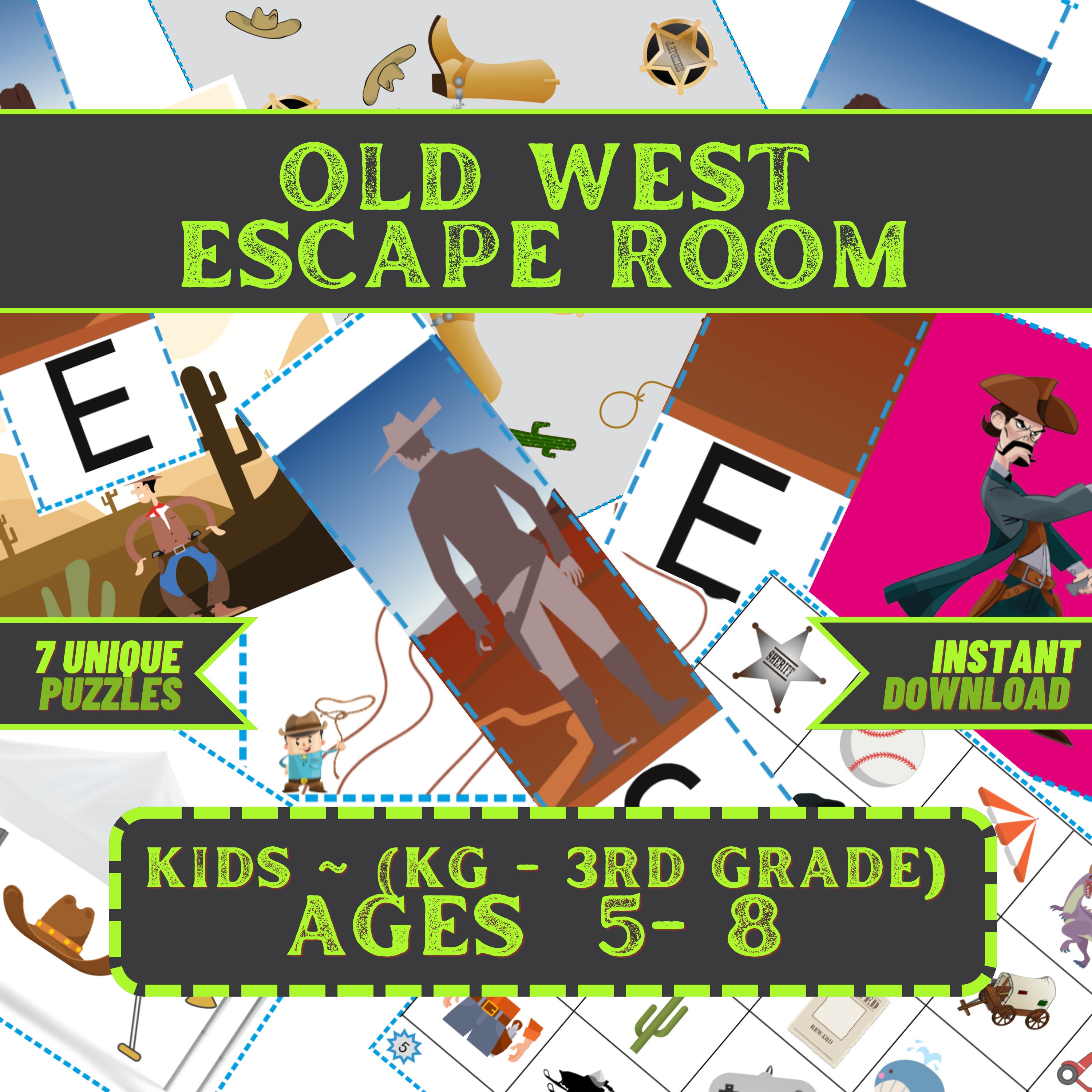 Kids Escape Room Game Printable Kit - Old West Escape - DIY Party Game for Ages 5-8 - Fast and ...